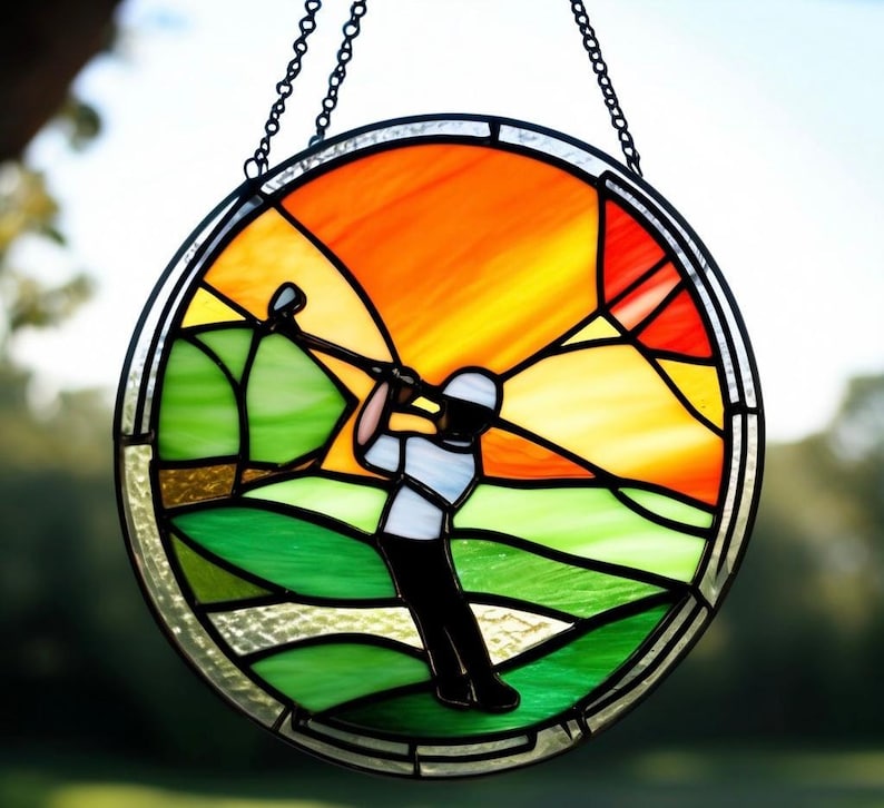 Stained Glass Golf Suncatcher: Handmade Sports Decor - Etsy