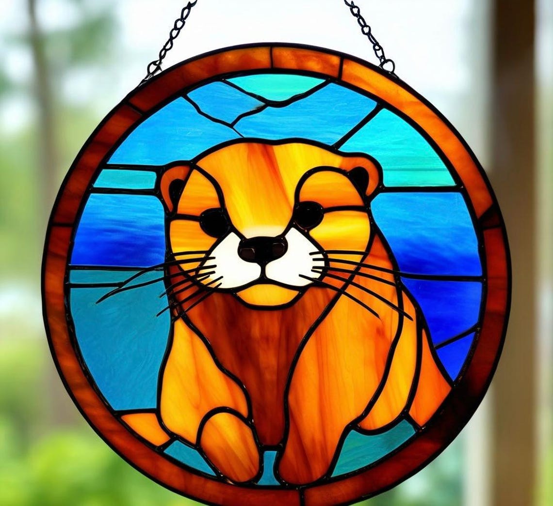 Handmade Stained Glass Otter Suncatcher: Unique Window Decoration - Etsy