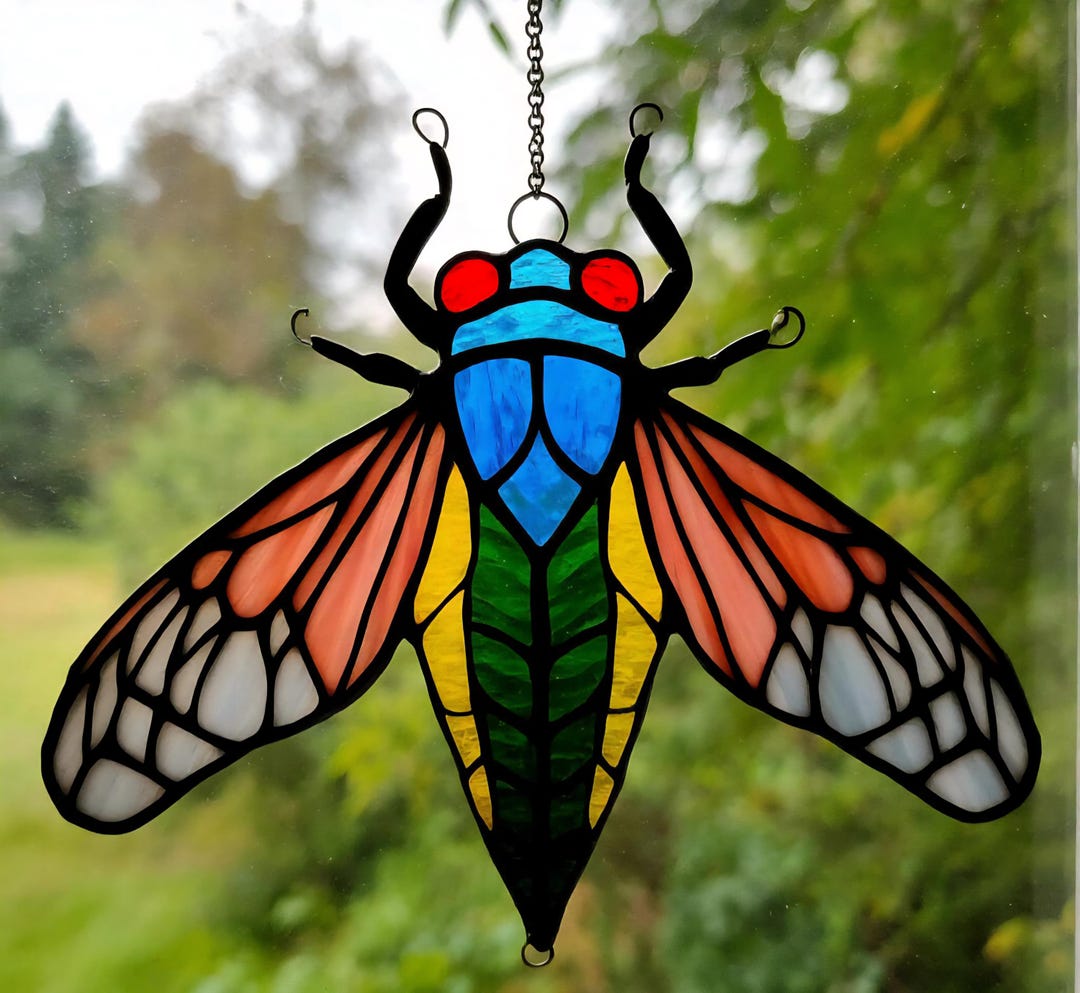 Stained Glass Cicada Suncatcher – Insect Window Hanging, Symbolic ...