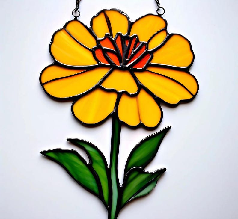 Stained Glass Calendula Suncatcher: Eco-friendly Boho Window Decor - Etsy