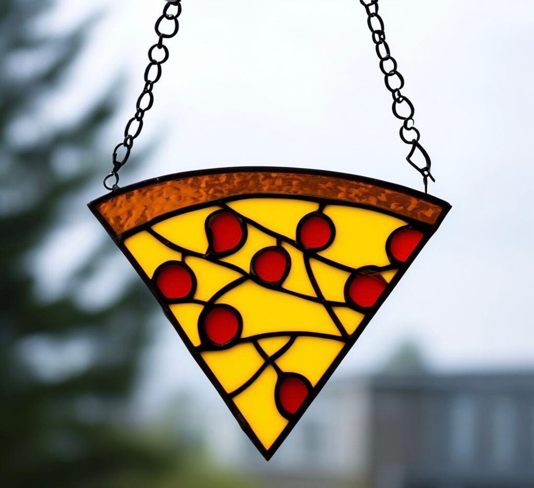 Stained Glass Pizza Suncatcher: Handmade Foodie Kitchen Decor - Etsy