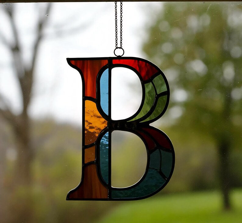 Stained Glass Letter B Suncatcher - Handmade Tiffany Monogram Decor ...