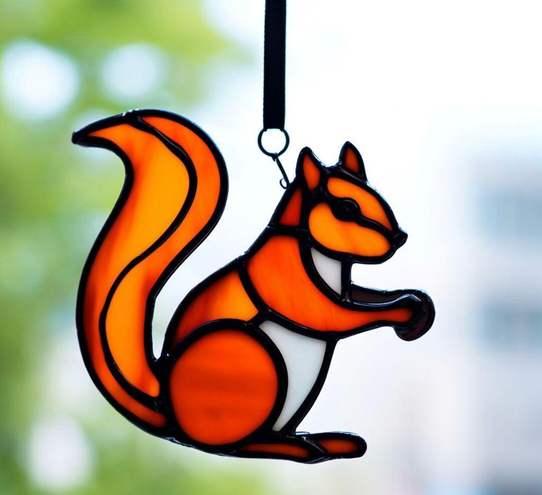 Stained Glass Squirrel Suncatcher: Handmade Woodland Ornament - Etsy