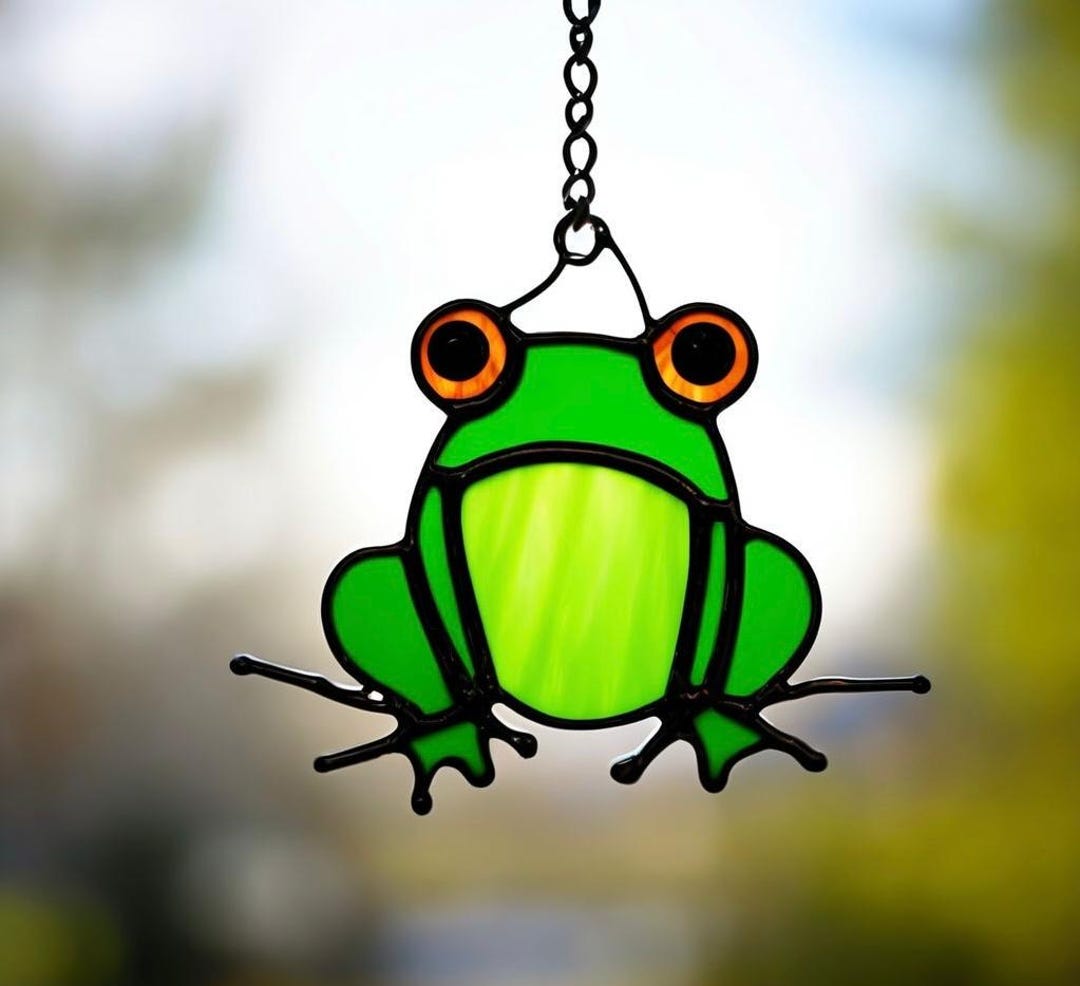 Frog Window Hanging Stained Glass Animal, Bohemian Decor Green Glass ...