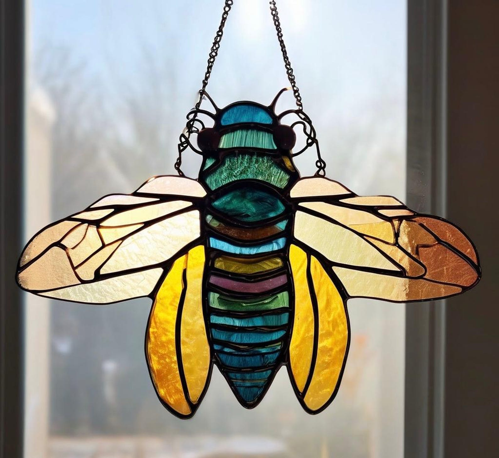 Vitral em forma de cigarra para pendurar na janela: decoração artesanal ...