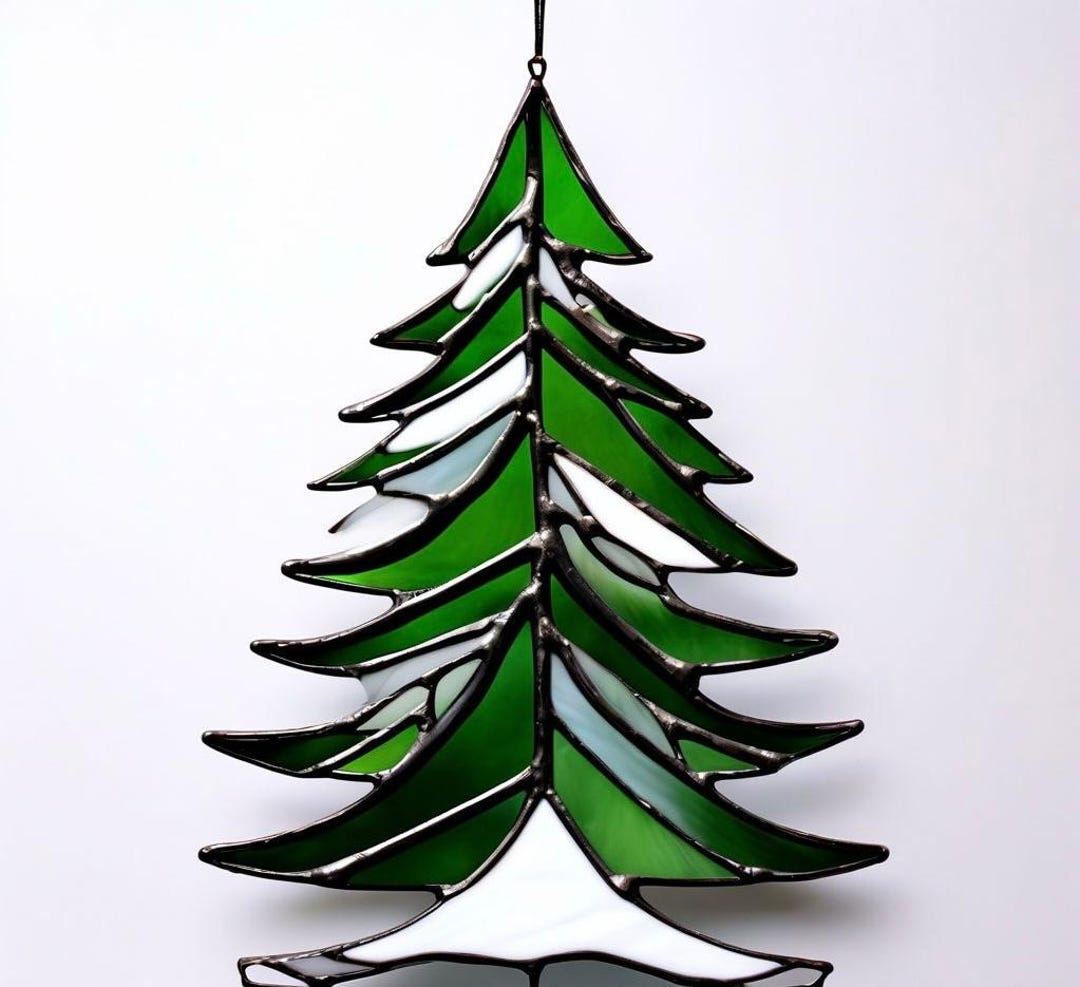 Stained Glass Snowy Tree Suncatcher: Handcrafted Winter Decor - Etsy