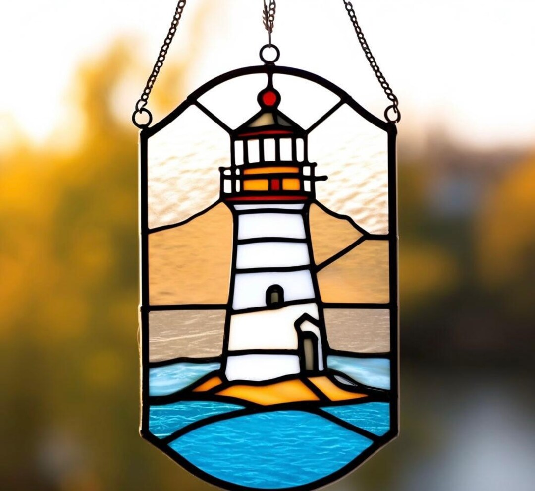 Handcrafted Stained Glass Lighthouse Suncatcher: Coastal Nautical Decor ...