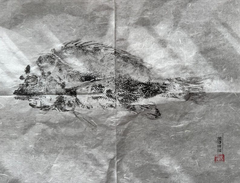 Pargo Mulato Gyotaku Print – Traditional Japanese Fish Art, Coastal Wall Decor, Nautical Gift - Etsy