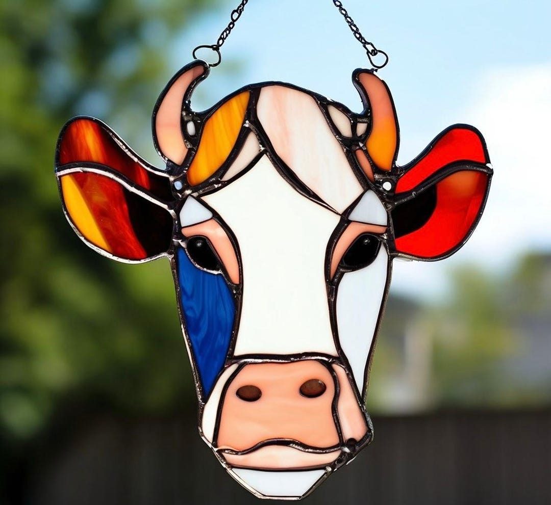 Nature Stained Glass Cow Suncatcher Handmade Animal Window Decor ...
