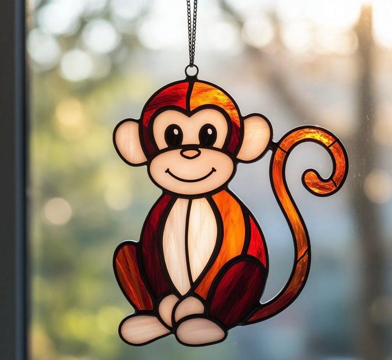 Vitral Macaco Apanhador de Sol: Decoração de Janela Feita à Mão na ...