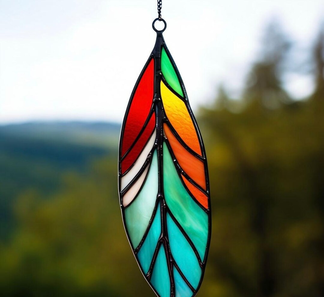 Stained Glass Art, Feather Wall Hanging, Glass Window Decor, Nature ...