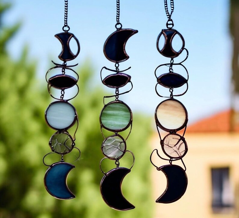 Stained Glass Moon Phases Lunar Cycle Window Decor Handmade Celestial ...