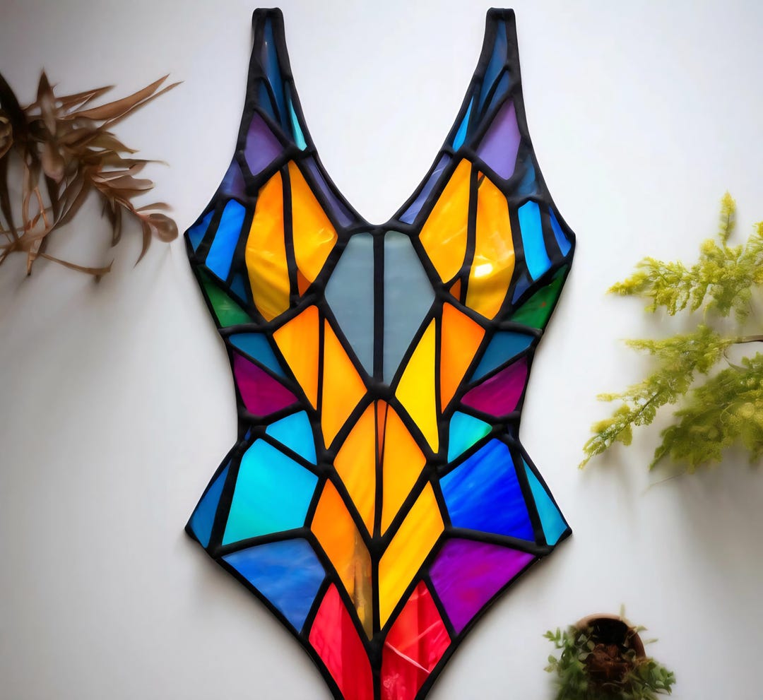 Stained Glass Swimsuit Suncatcher: Colorful Beach Decor, Summer ...