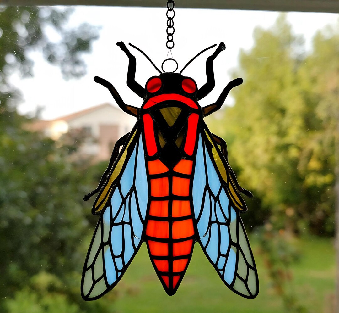 Stained Glass Cicada Suncatcher – Insect Window Hanging, Symbol of ...