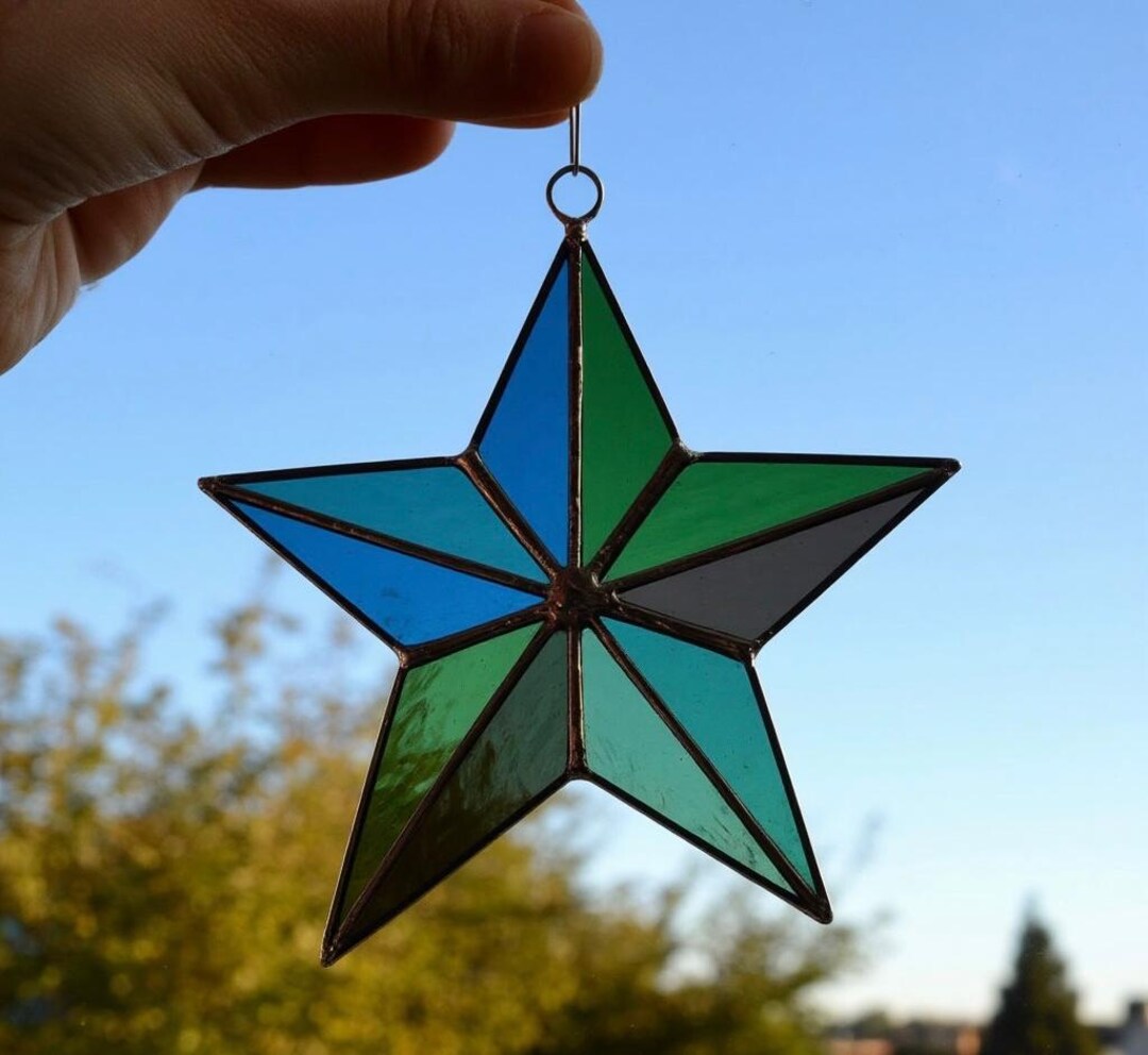 Stained Glass Pentagram Suncatcher: Handmade Mystic Star Window Decor ...