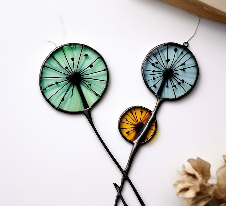 Handmade Stained Glass Dandelion Suncatcher: Floral Window Art Decor - Etsy