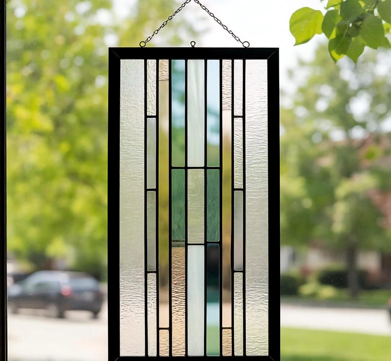 Stained Glass Striped Panel – Colorful Rectangle Window Hanging, Modern ...