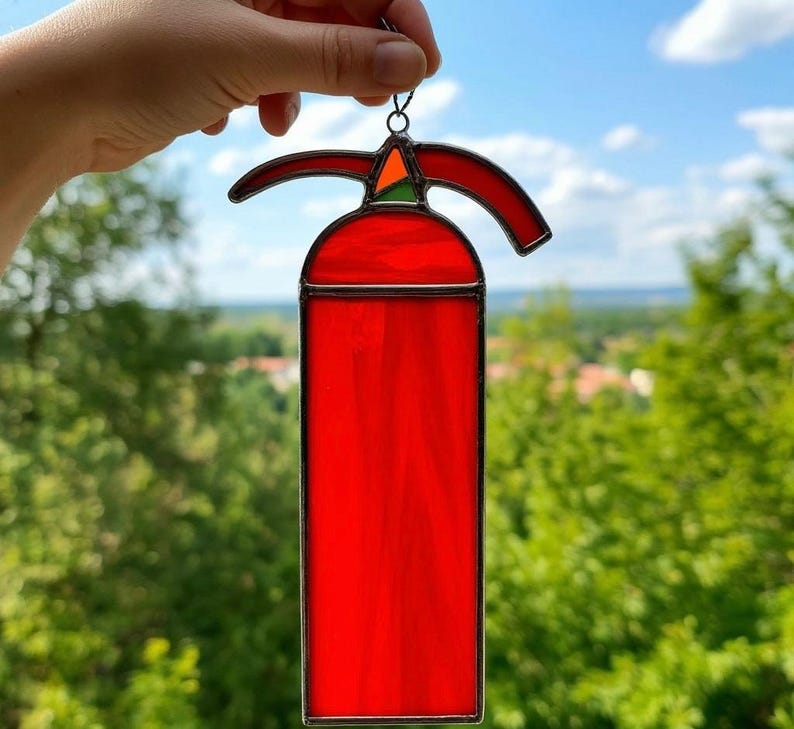 Stained Glass Fire Extinguisher Suncatcher – Unique Red Glass Window ...