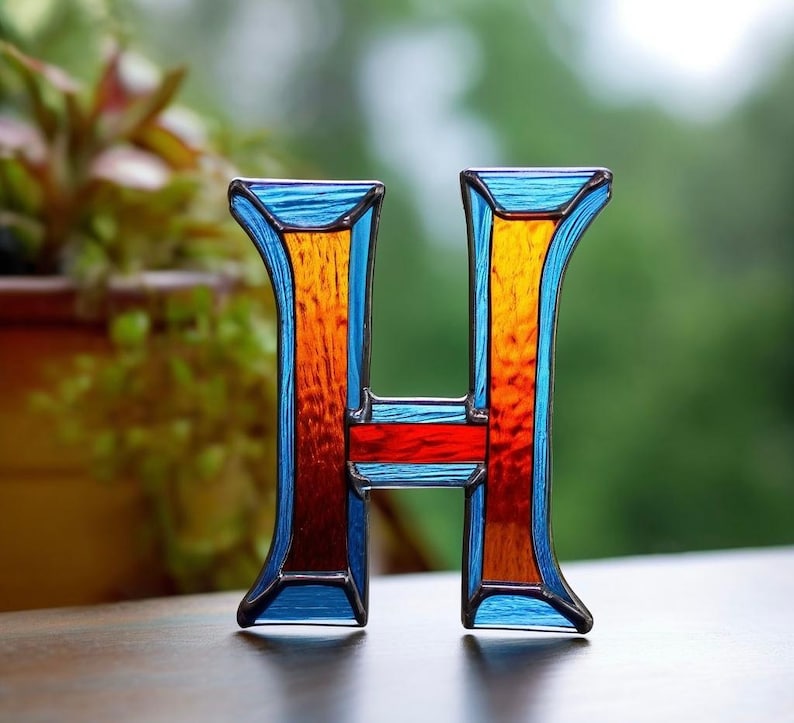 Stained Glass Letter H Handmade Decorative Alphabet Art Custom Monogram ...