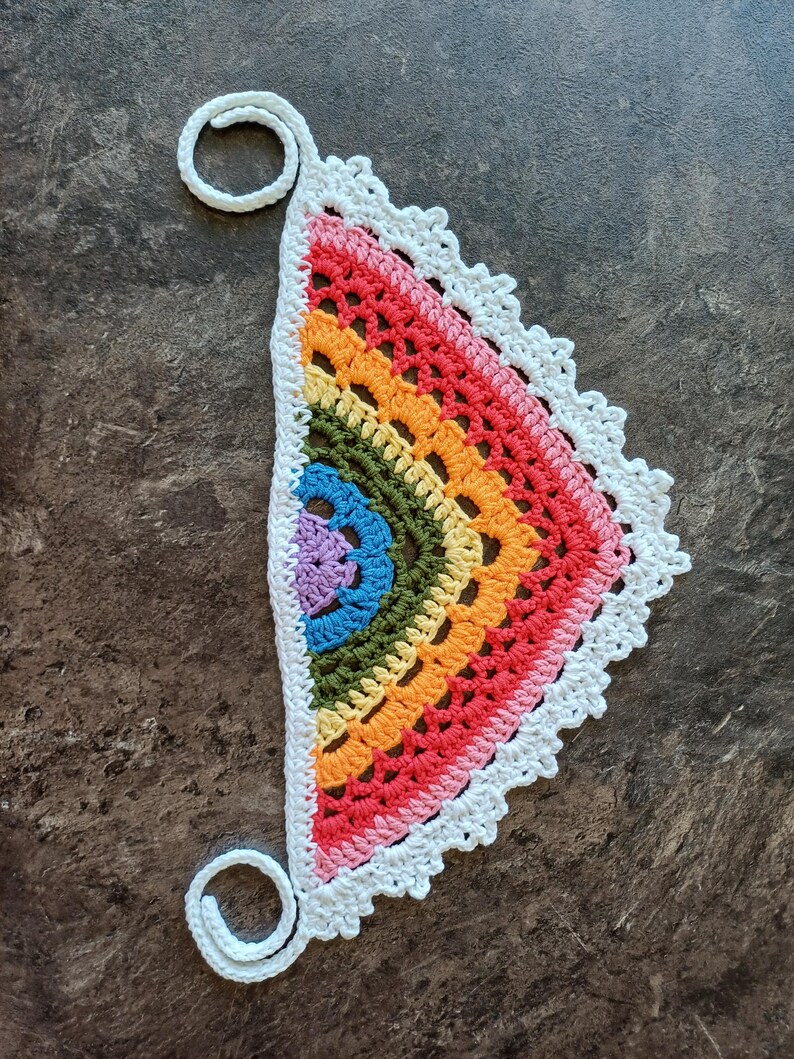 Handmade Rainbow Crochet Bandana, Boho Triangle Head Scarf, Colorful ...