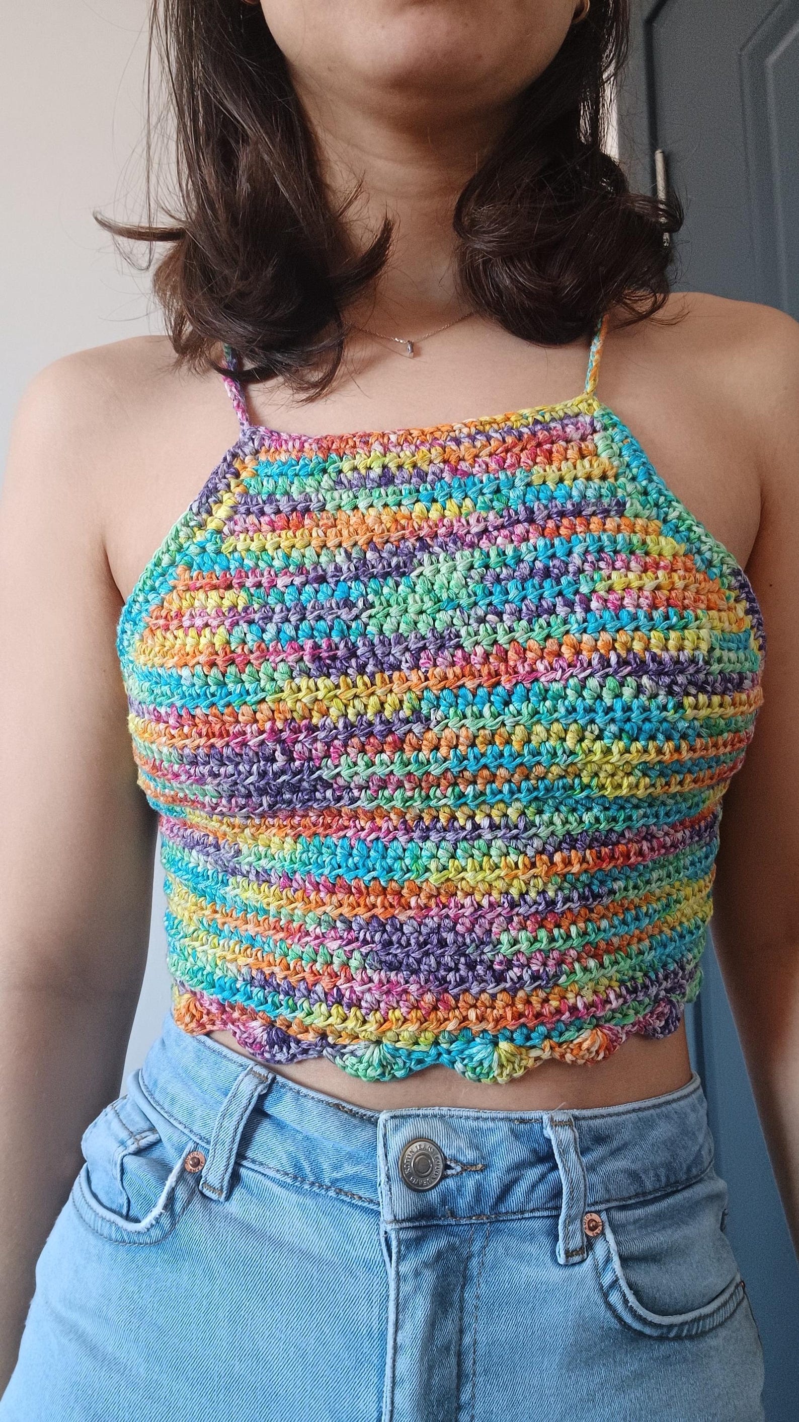 Rainbow Tank Top, %100 Cotton Crochet Colorful Halter Top, Perfect for ...
