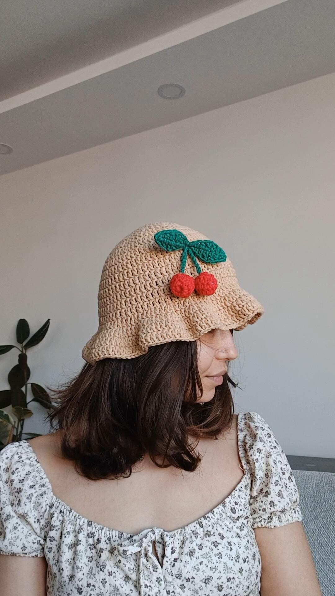 Crochet Cherry Bucket Hat: Handmade Cottagecore Sun Hat - Etsy
