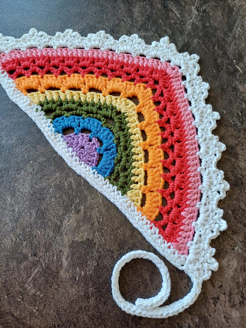 Handmade Rainbow Crochet Bandana, Boho Triangle Head Scarf, Colorful ...