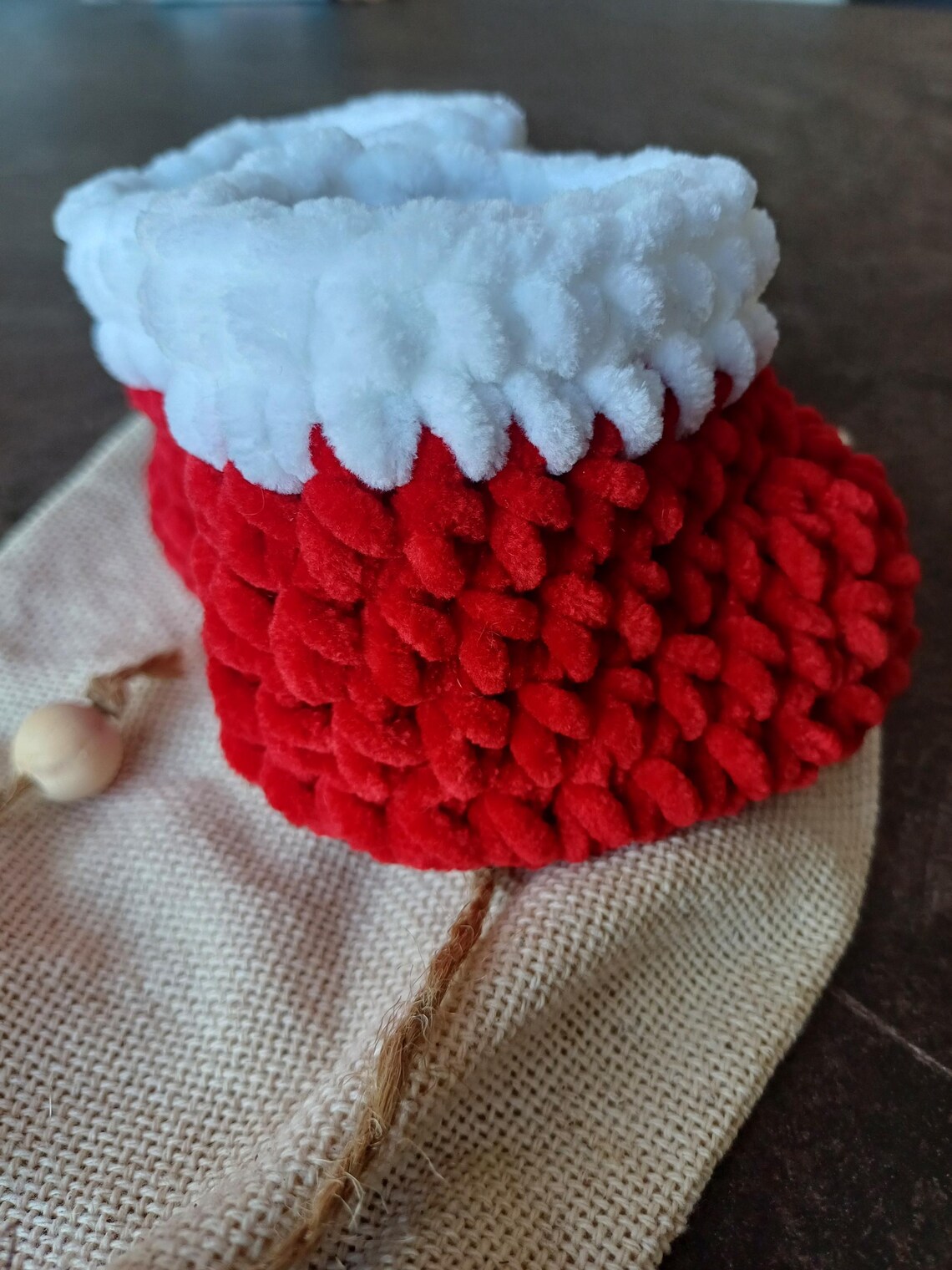 Christmas-themed Baby Booties With Fabric Pouch Soft Velvet Yarn ...