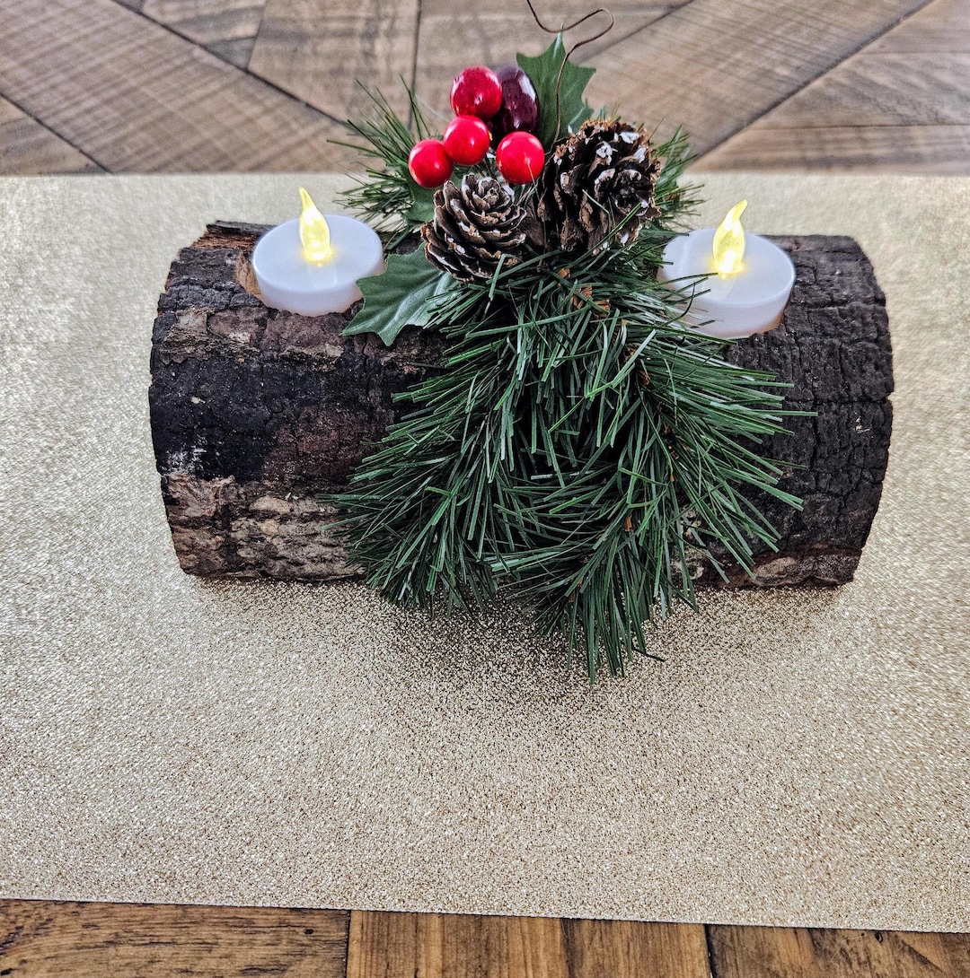 Rustic Christmas Centerpiece, Yule Log Candle Riser - Etsy