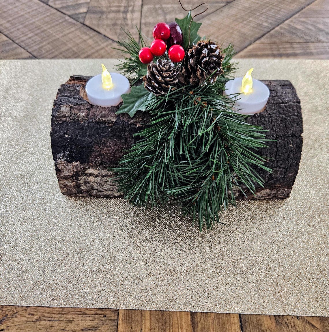 Rustic Christmas Centerpiece, Yule Log Candle Riser - Etsy