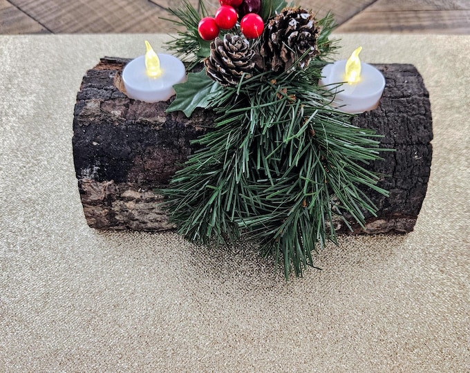 Rustic Christmas Centerpiece, Yule Log Candle Riser - Etsy