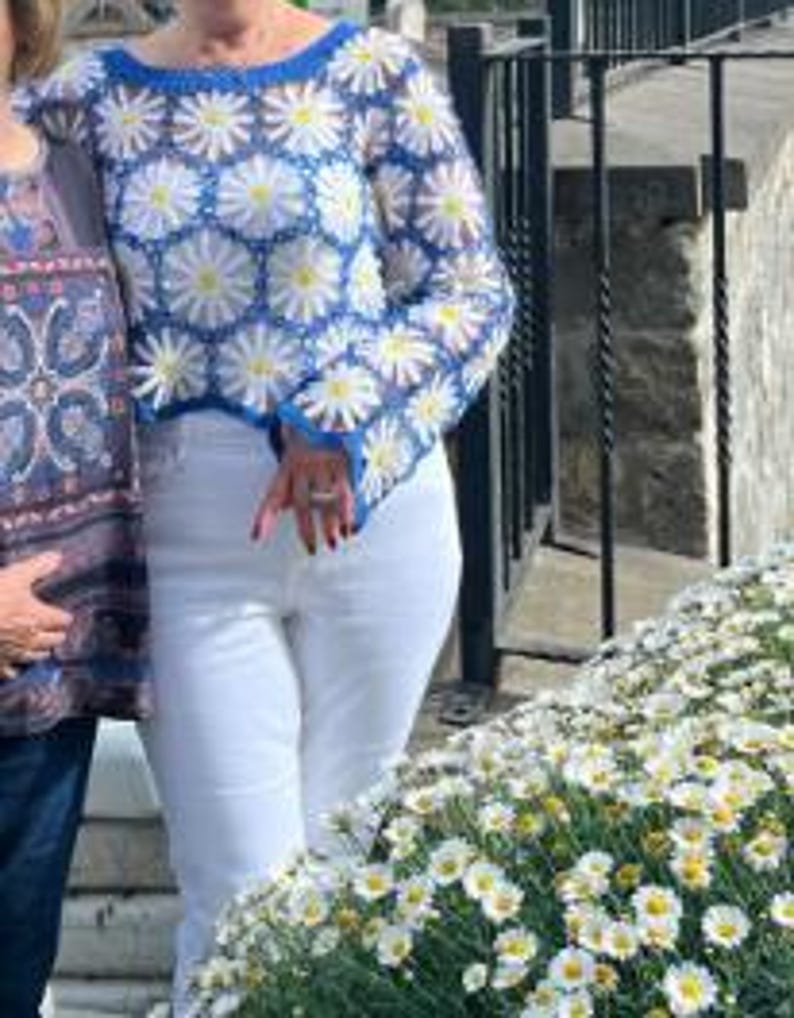Handcrafted Daisy Sweater,crochet Daisy Sweater,daisy Crochet Sweater ...