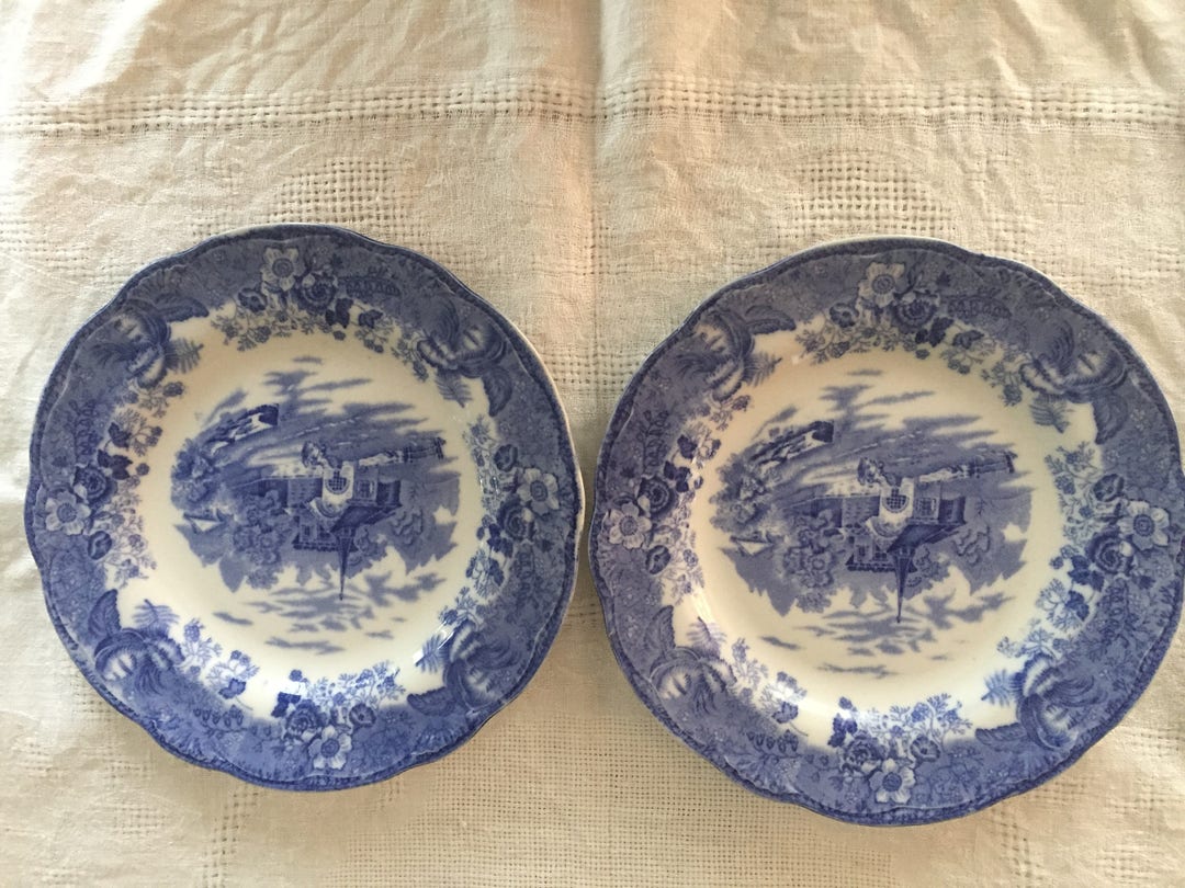 Pair Blue White Transferware Plates Transfer Ware Serving - Etsy