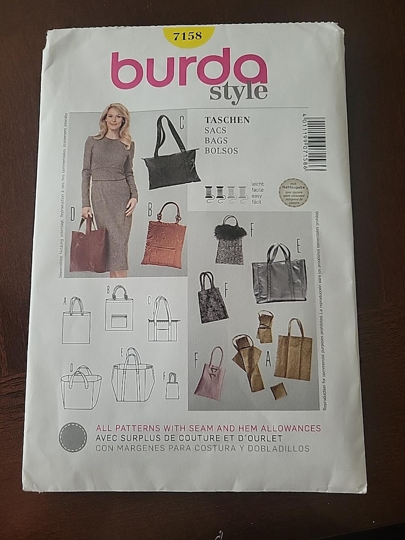 Burda 7158 Sewing Pattern 6 Different Styles Tote Bags New Uncut - Etsy