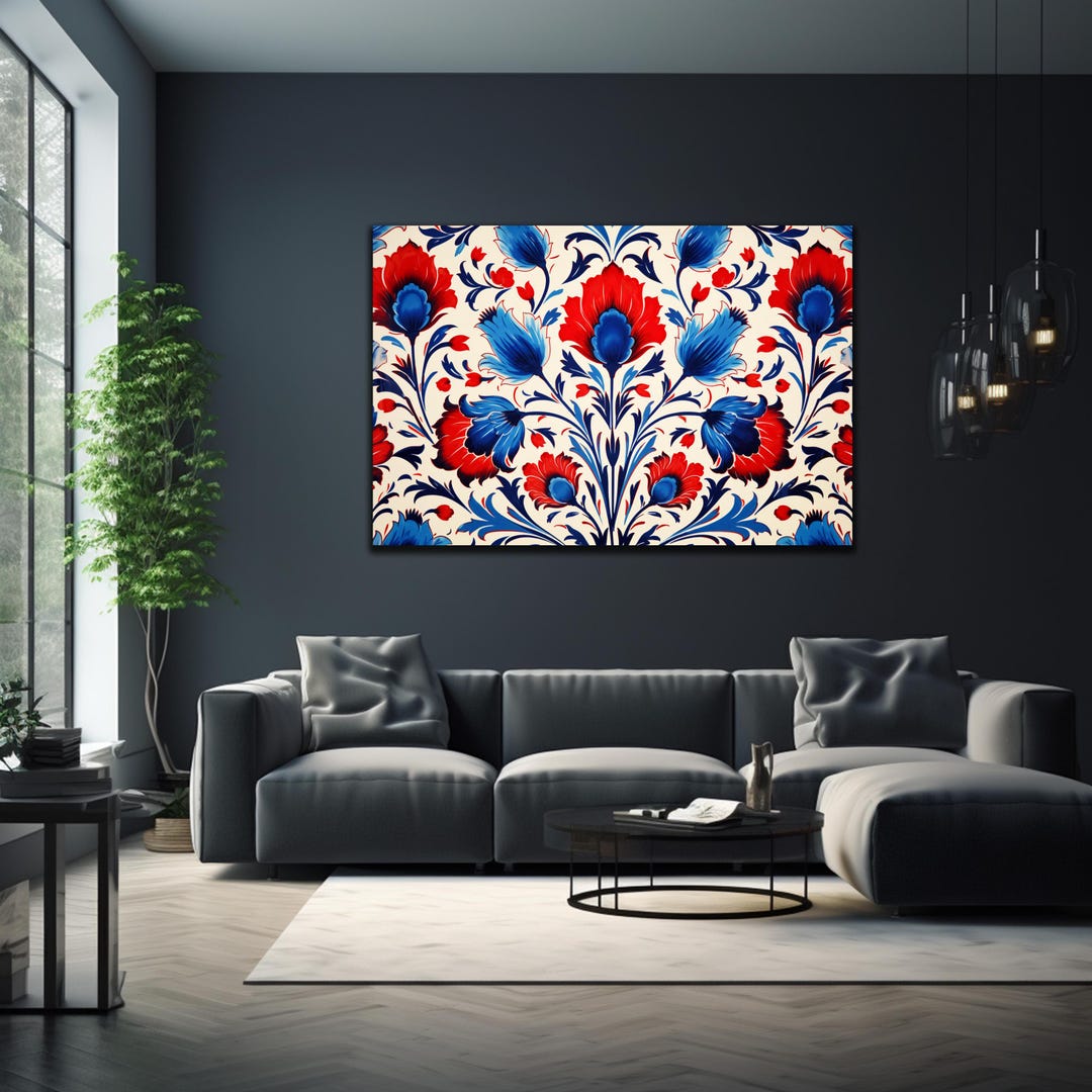 Turkish Pattern Glass Wall Art,ottoman Floral Print Glass Art,turkish ...