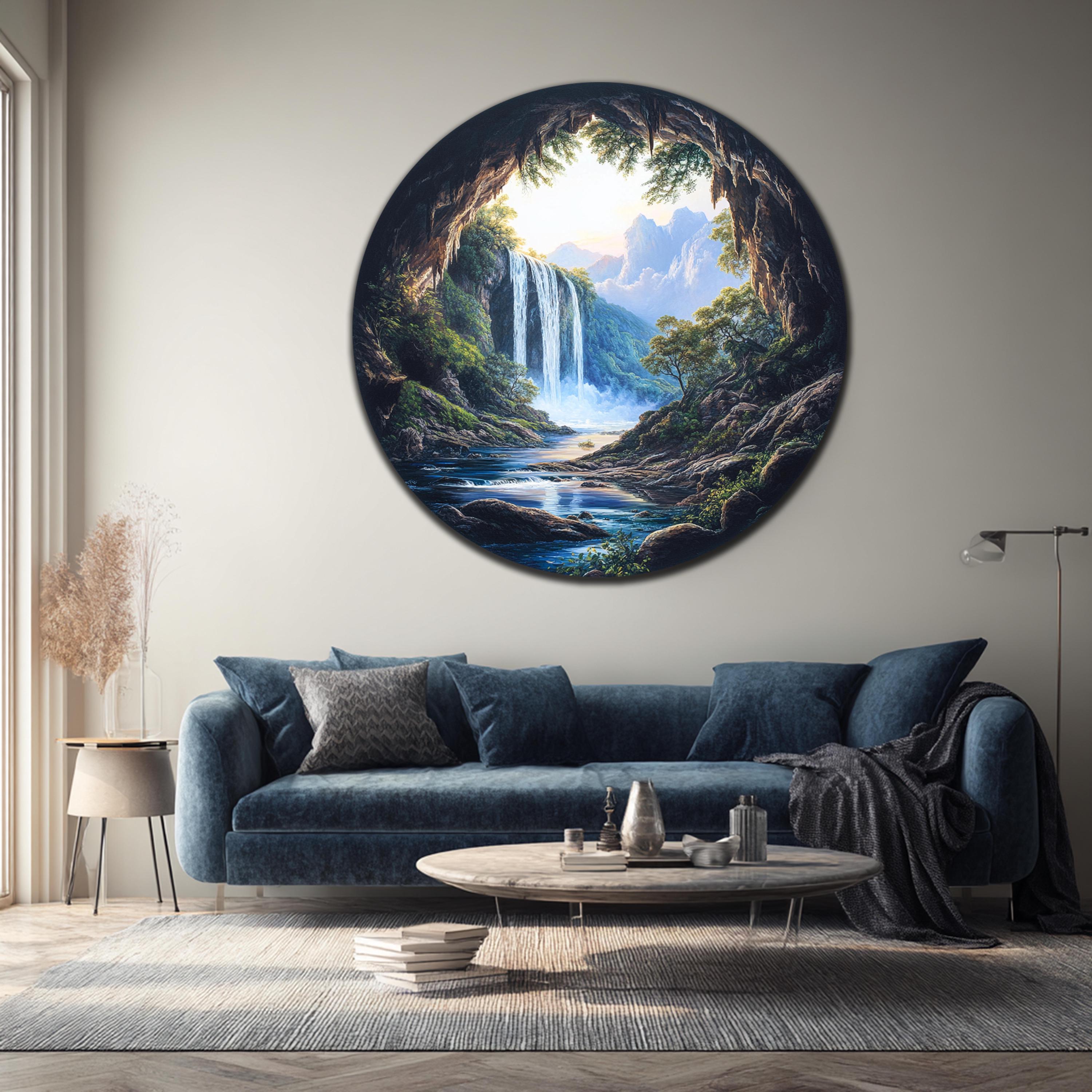 Waterfall Tempered Glass Art,waterfall Round Wall Decor,nature Glass ...