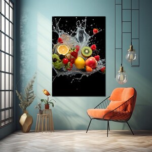 Fruits Splash Wall Art, Fresh Fruits Tempered Glass Art,splashing Fruit ...