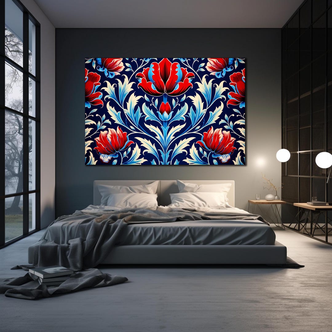 Turkish Pattern Glass Wall Art,ottoman Floral Print Glass Art,turkish ...