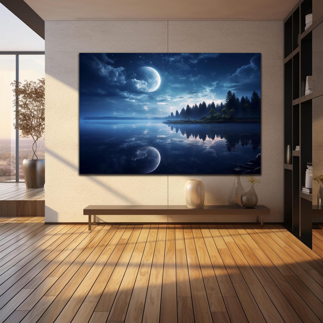 Full Moon and Tree Tempered Glass Wall Art,moon Over the Sea Wall Decor ...