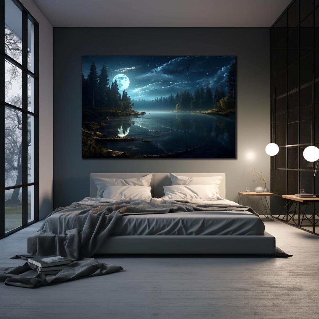 Full Moon and Tree Tempered Glass Wall Art,moon Over the Sea Wall Decor ...