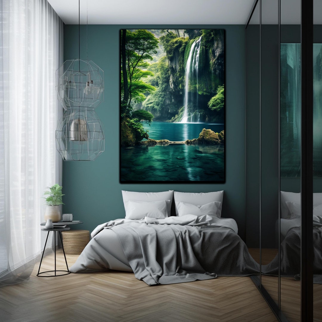 Waterfall Tempered Glass Art, Waterfall View Wall Art, Nature Landscape ...