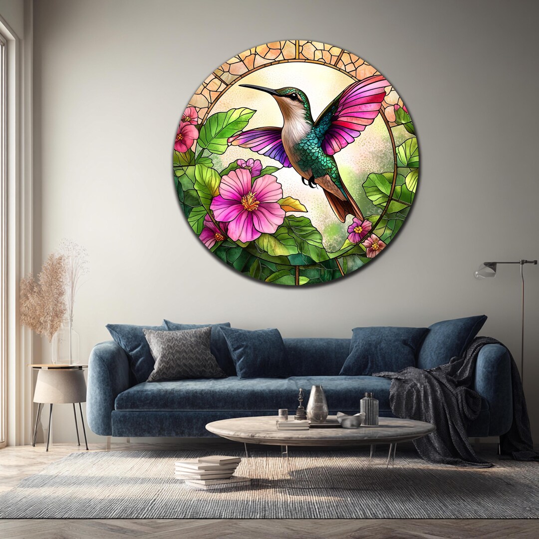 Hummingbird Round Wall Art,hummingbird Circle Tempered Glass Decor ...