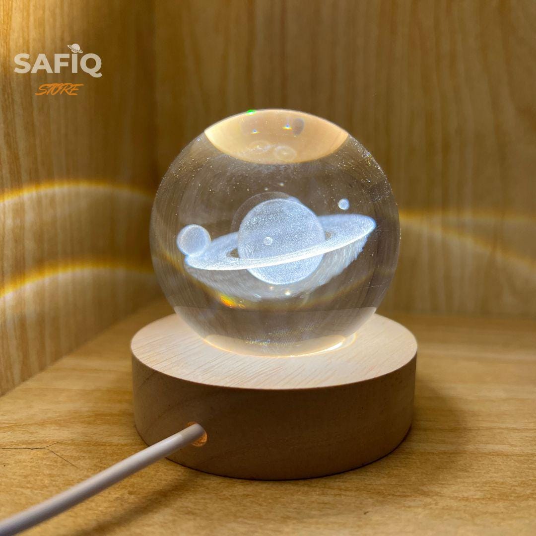 3D Planet Solar System Crystal Ball Laser Engraved Galaxy Globe Night ...