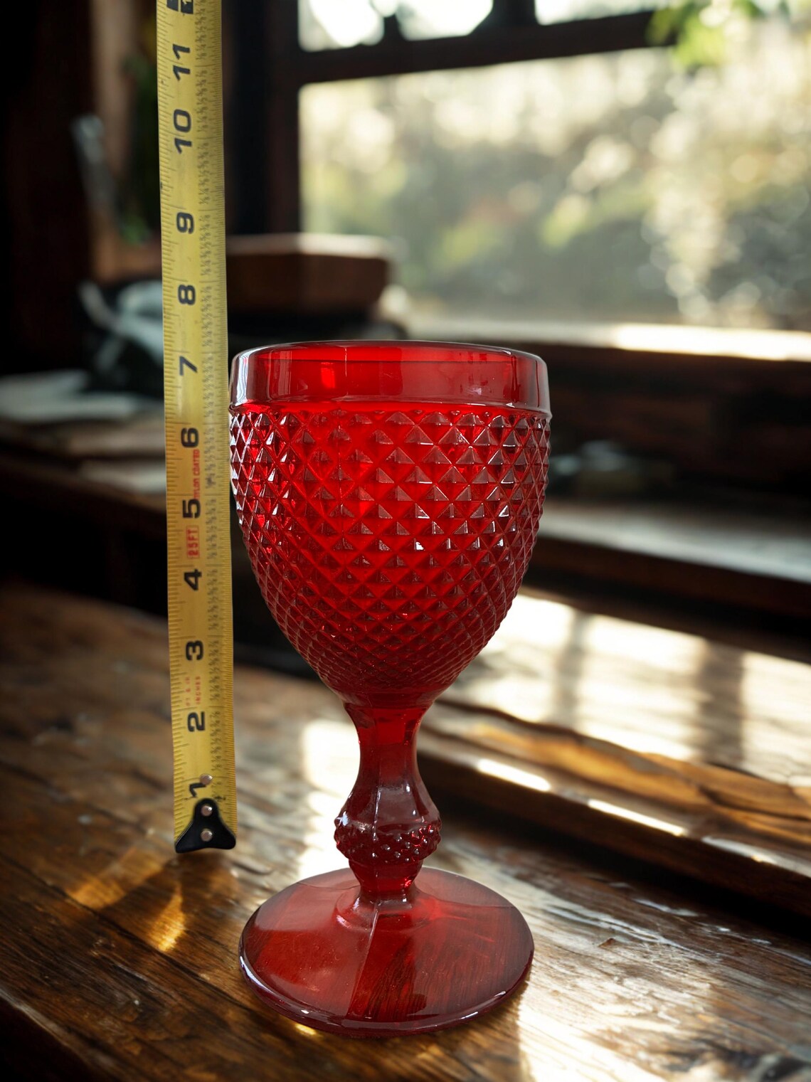 RARE Vintage Red Pressed Glass Wine Goblets - Ivima - Diamond Point ...