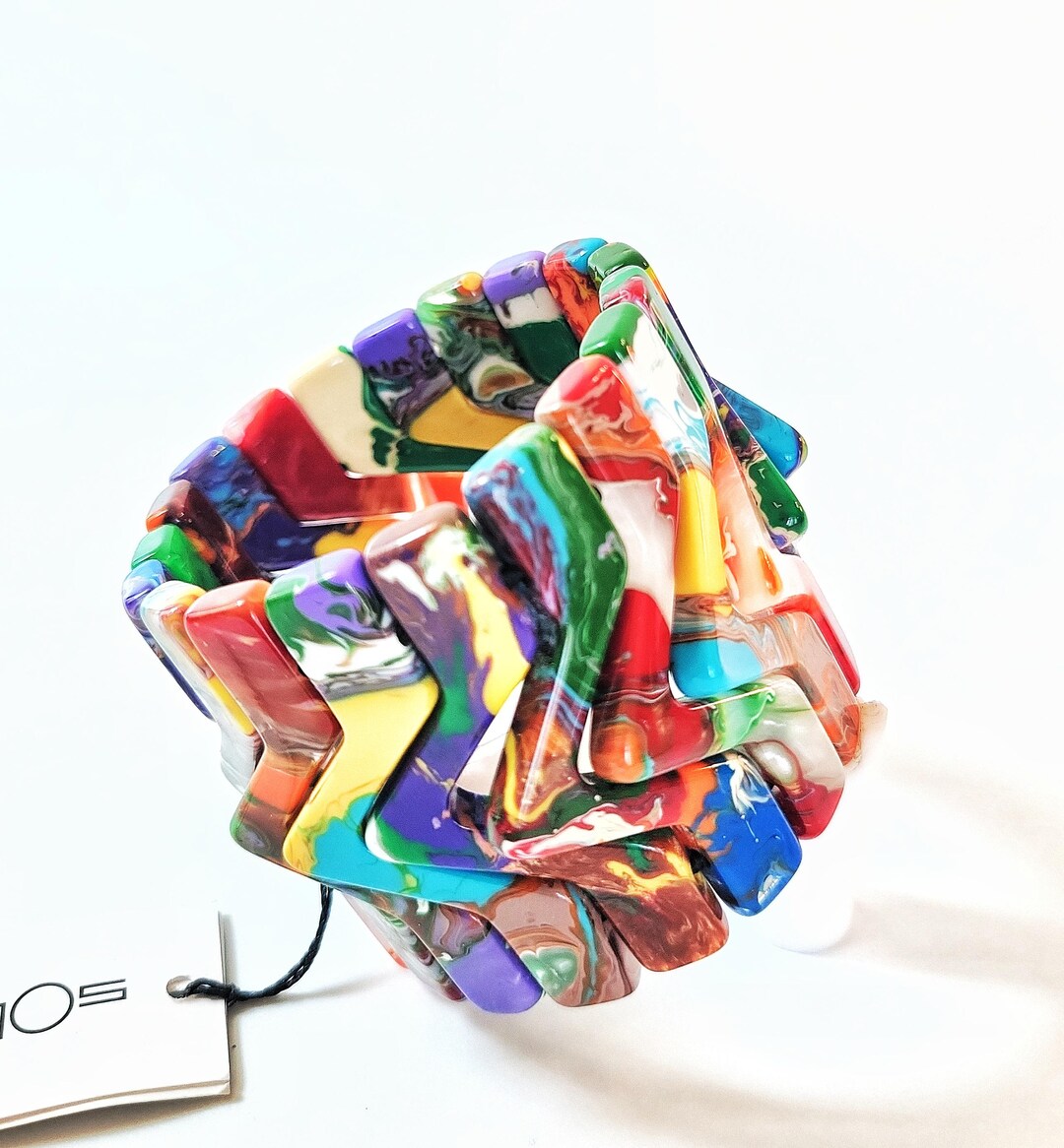 Sobral Geometria Pollock Multicolor Beads Artist Made Stretch Bracelet ...