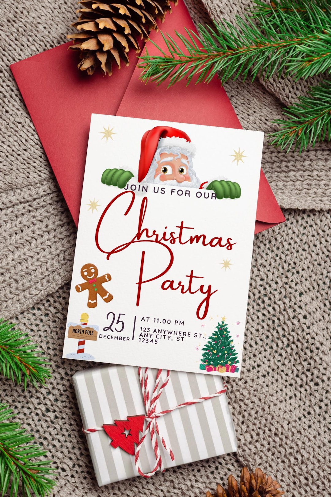 Festive Christmas Party Invitation Template, Customizable Xmas Party ...