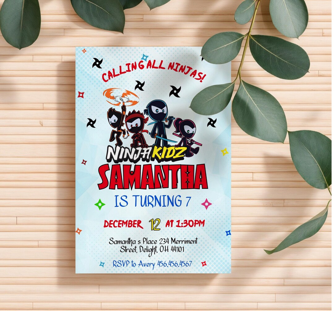 Ninja Kidz Editable Printable Invitation, Boy Girl Birthday Invitation ...