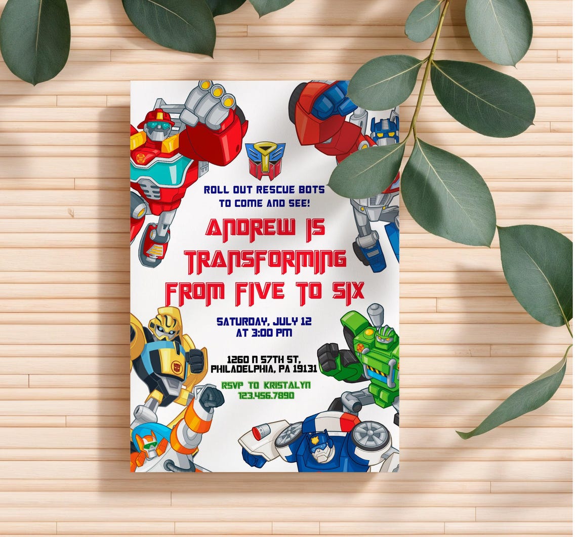 Printable Rescue Bots Birthday Invitation, Optimus Prime Invite ...