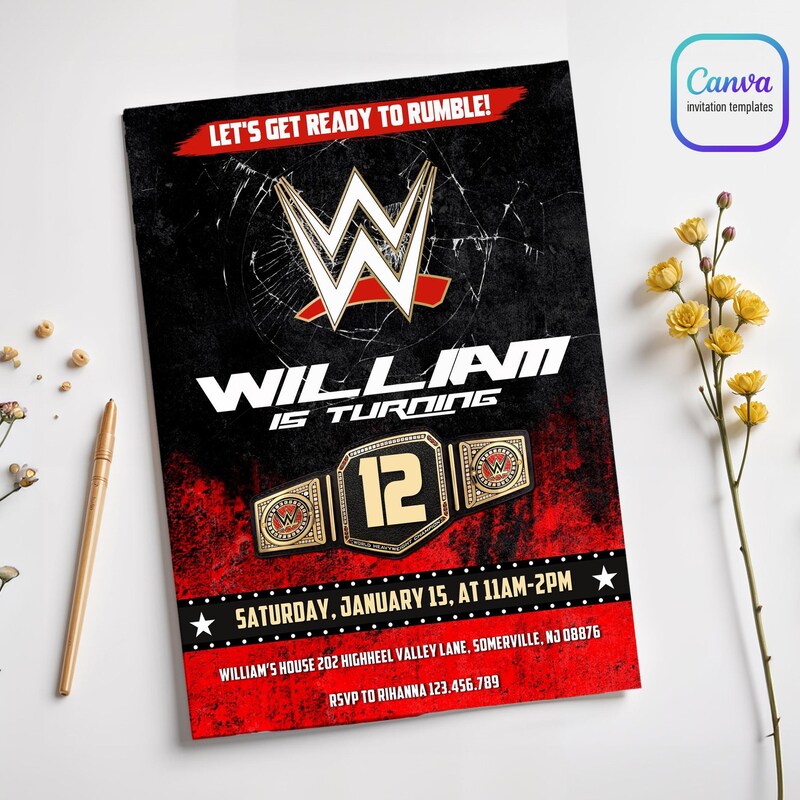 Wwe Birthday Invitations - Etsy