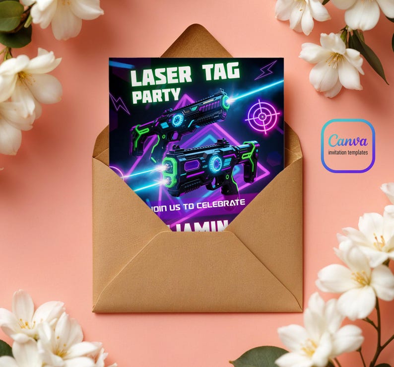 Laser Tag Birthday Invitation, Editable Digital Party Invite for Kids ...